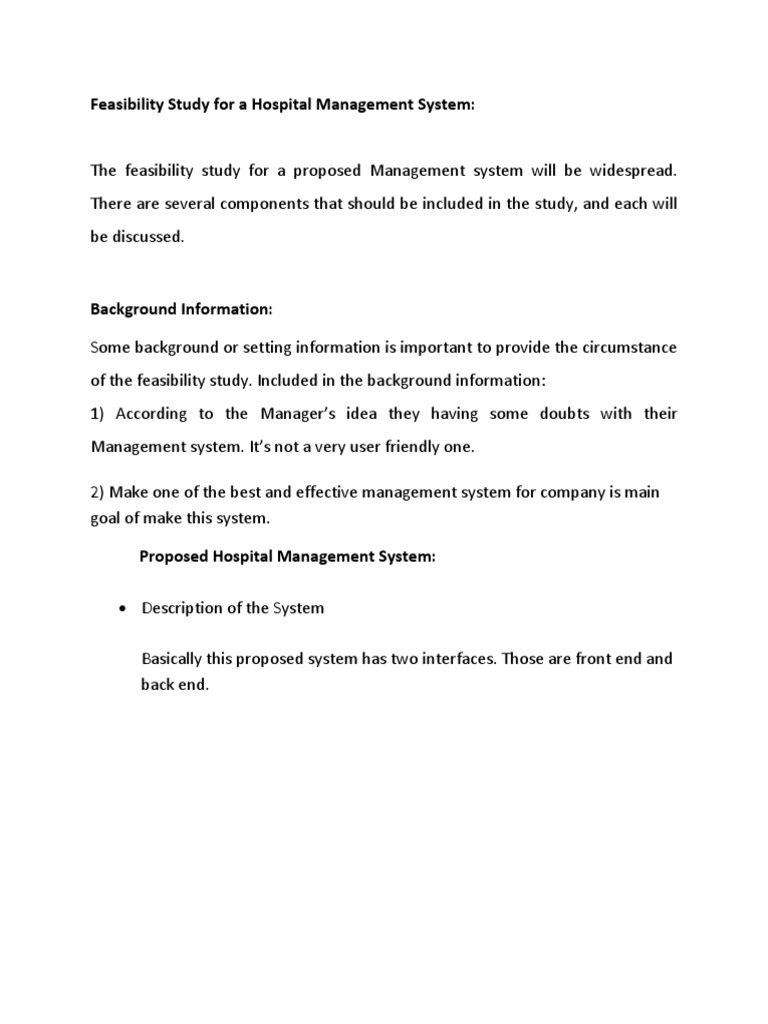 Hospital Management System Feasibility Study | PDF | Feasibility Study ...