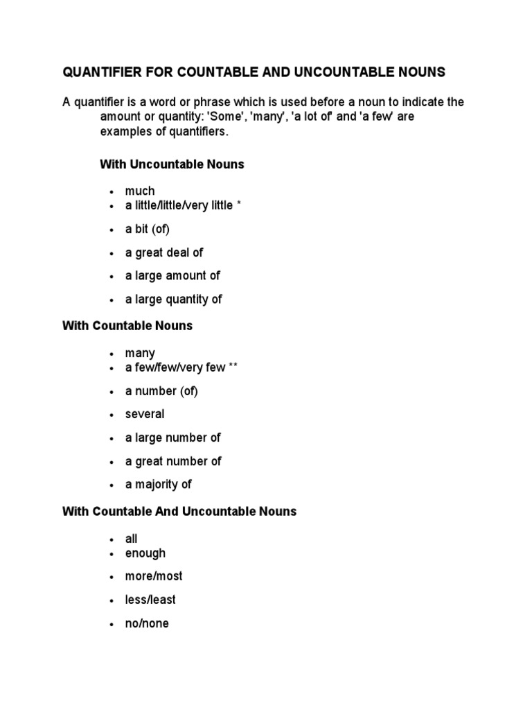 Quantifier For Countable and Uncountable Nouns | PDF | Language Arts ...