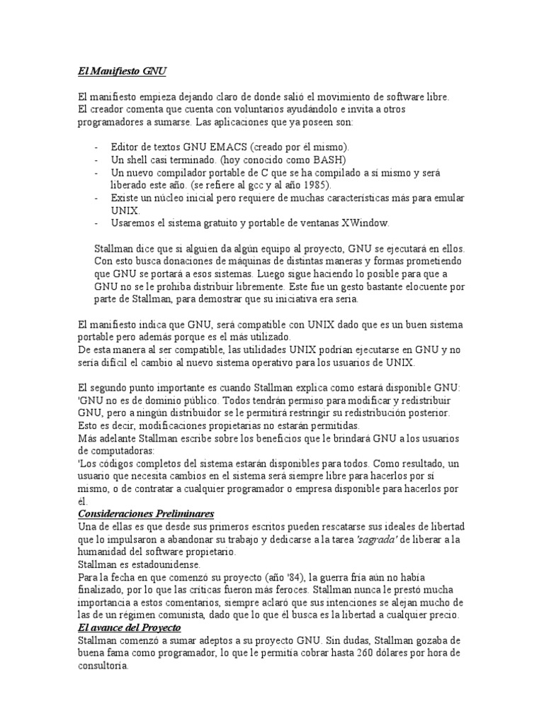 El Manifiesto GNU | PDF | Software libre | Unix