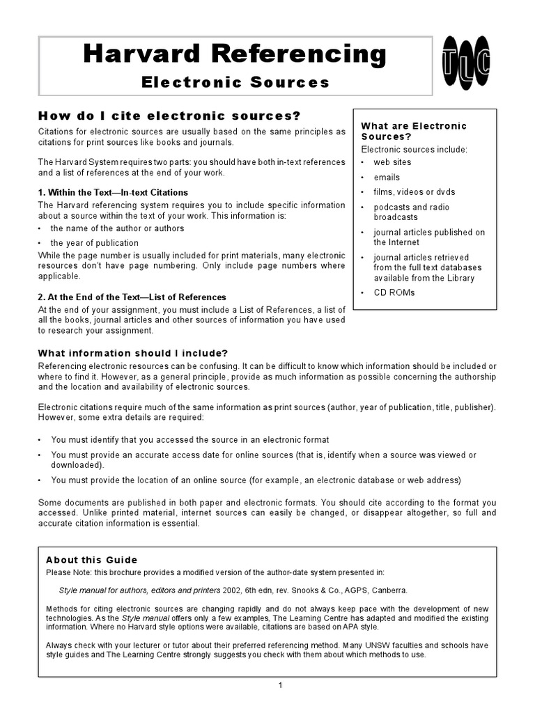 Harvard Referencing for Electronic Sources | PDF | Citation | E Books