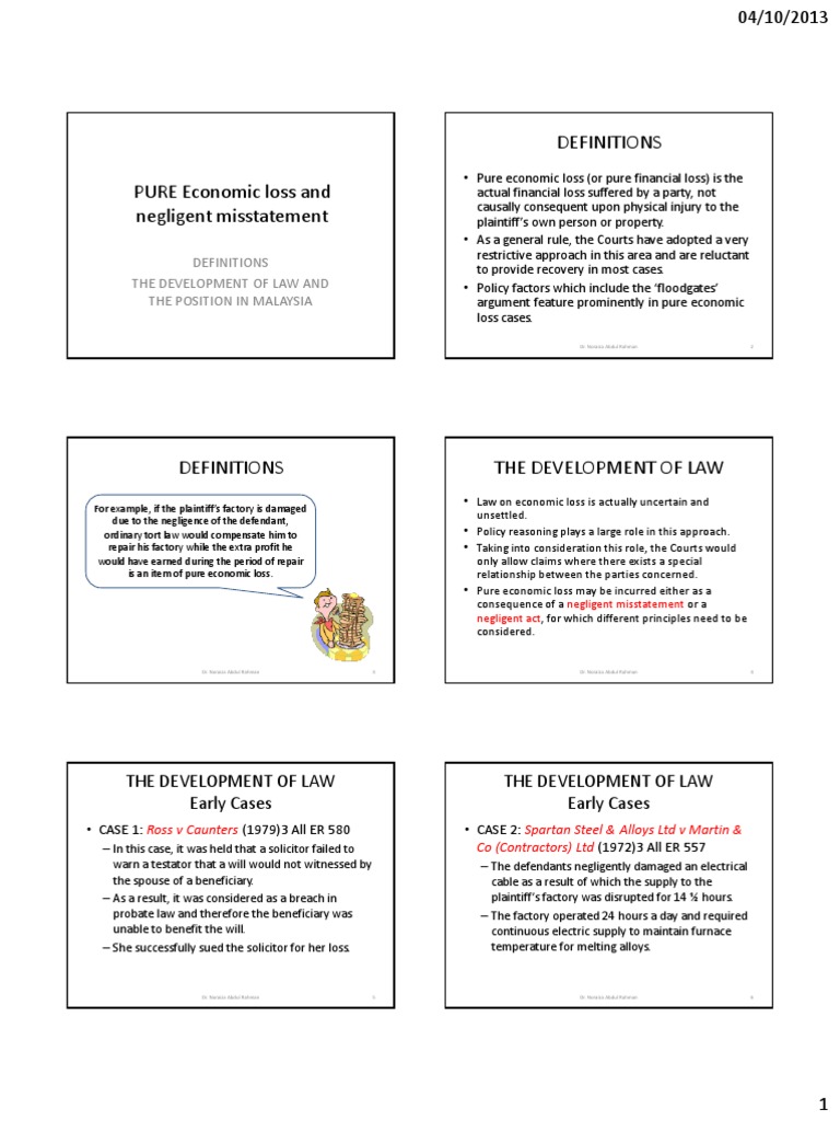 Pure Economic Loss and Negligent Misstatement 1 | PDF | Negligence ...
