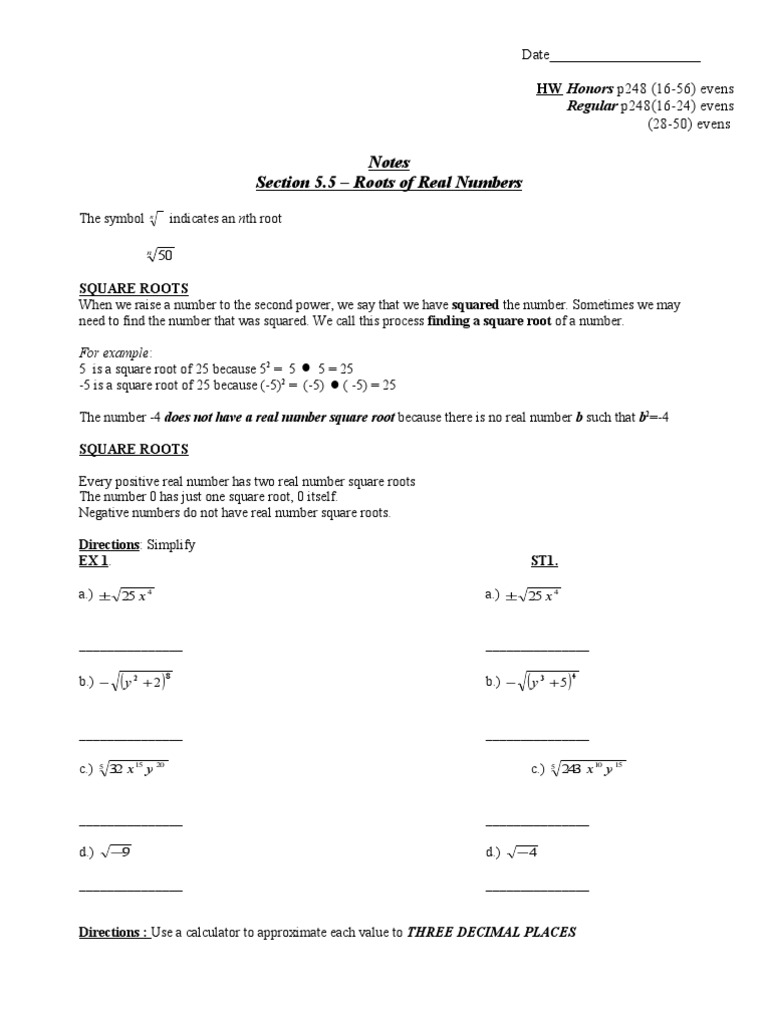 5.5 Roots of Real Numbers | PDF | Numbers | Square Root