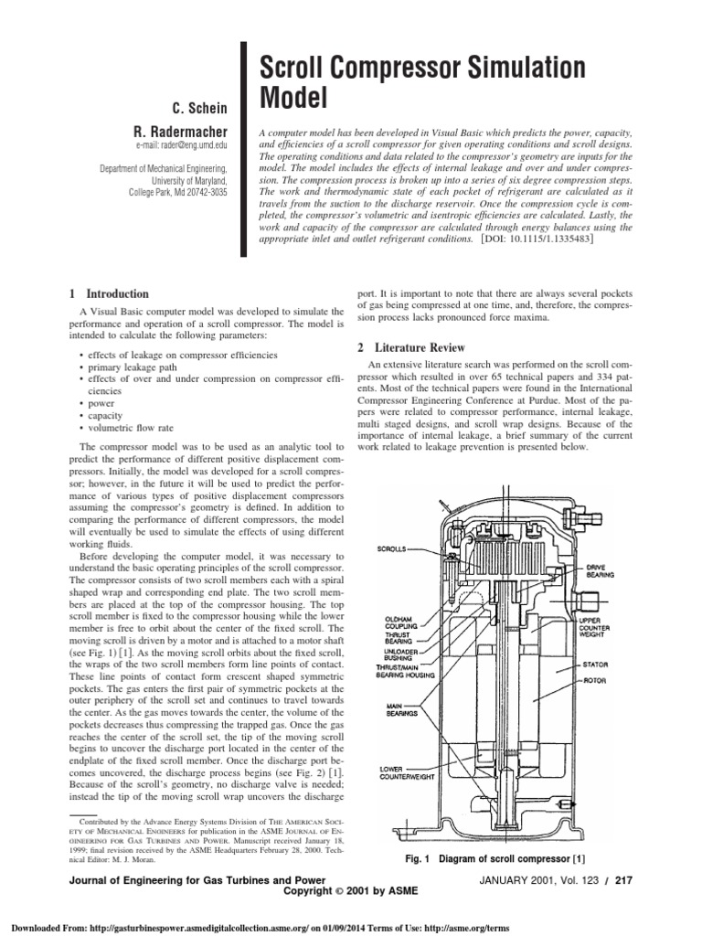 Scroll Compressor Simulation Model: C. Schein R. Radermacher | PDF | Gas Compressor | Gases