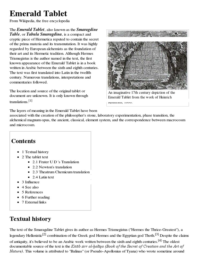 Emerald Tablet - Wikipedia, The Free Encyclopedia | Occult | Esoteric ...