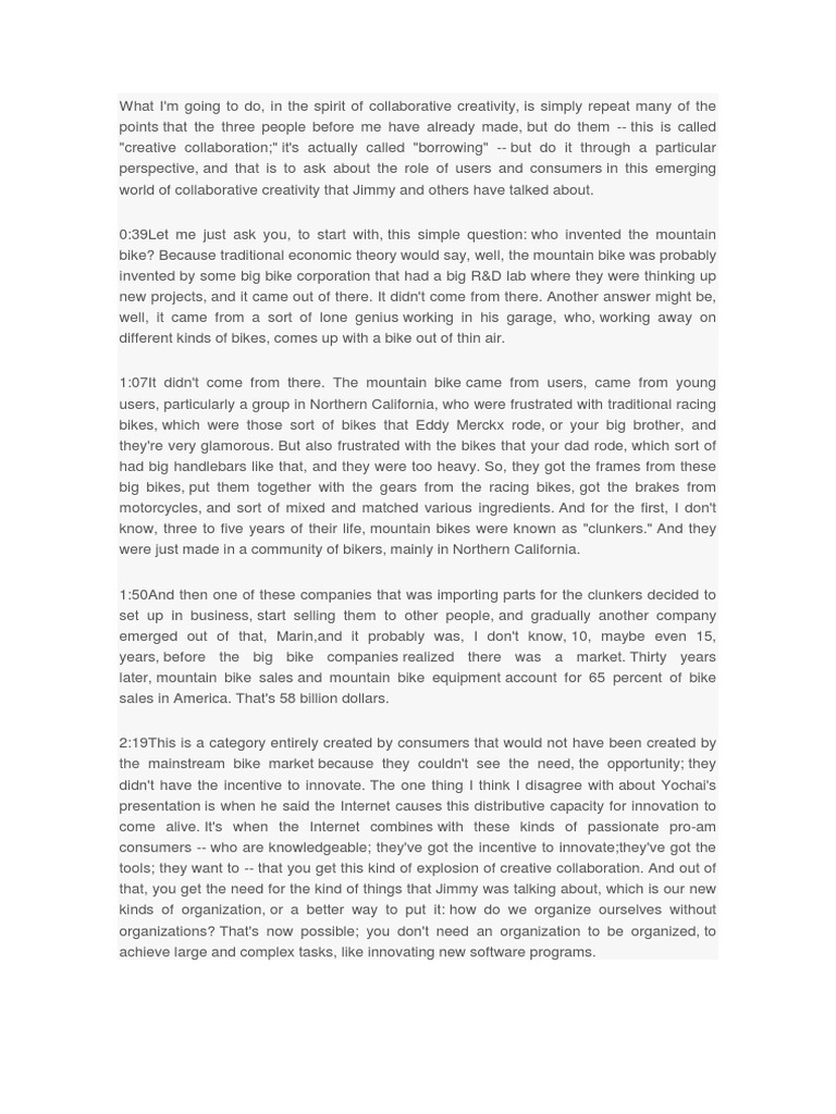 Transcript TED Innovation | PDF | Invention | Motorcycle