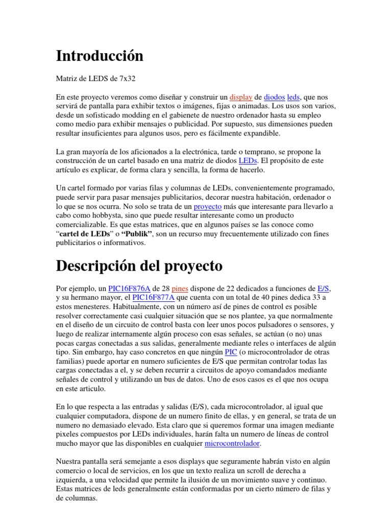 Construcción de Matriz LED 7x32 | PDF | Diodo emisor de luz | Matriz ...