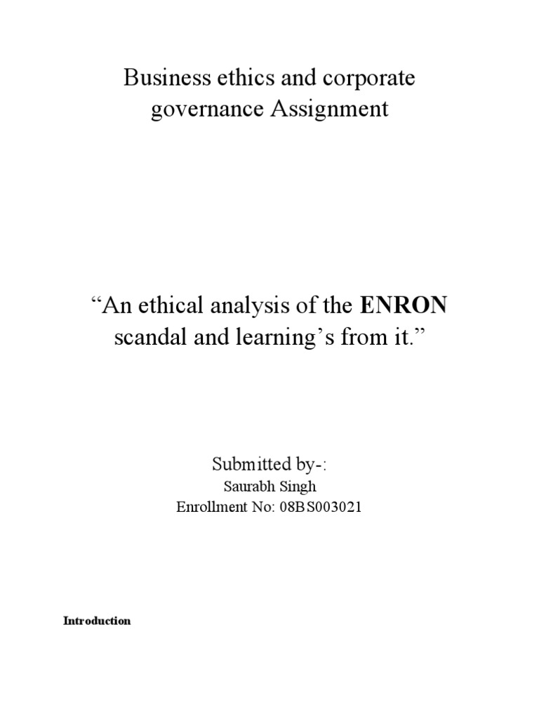 Enron Scandal: Ethics and Governance Analysis | PDF | Enron | Integrity