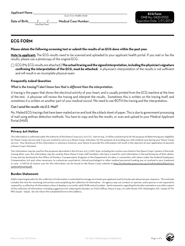 Peace Corps ECG Form PC-262-7 (Initial Approval 08/2012) | PDF | Peace ...