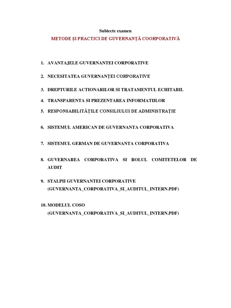 Subiecte Examen Guvernanta | PDF