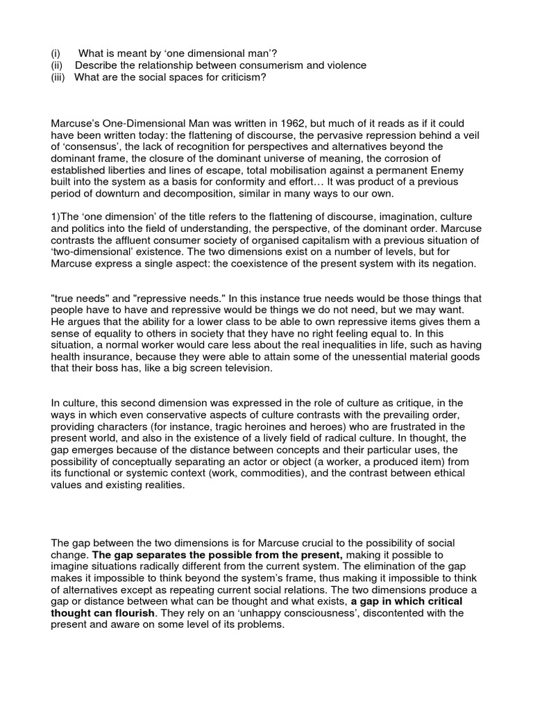 Notes On Herbert Marcuse - One Dimensional Man | PDF | Consumerism ...