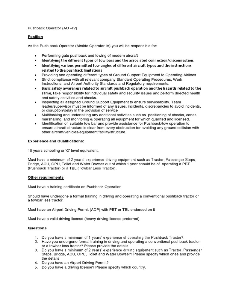 Pushback Operator | PDF | Airport | Driver's License
