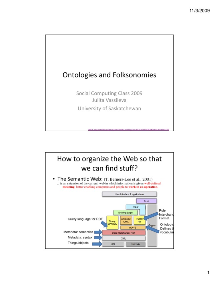 Tech4Ontologies and Folksonomies | PDF | Resource Description Framework | Ontology (Information ...