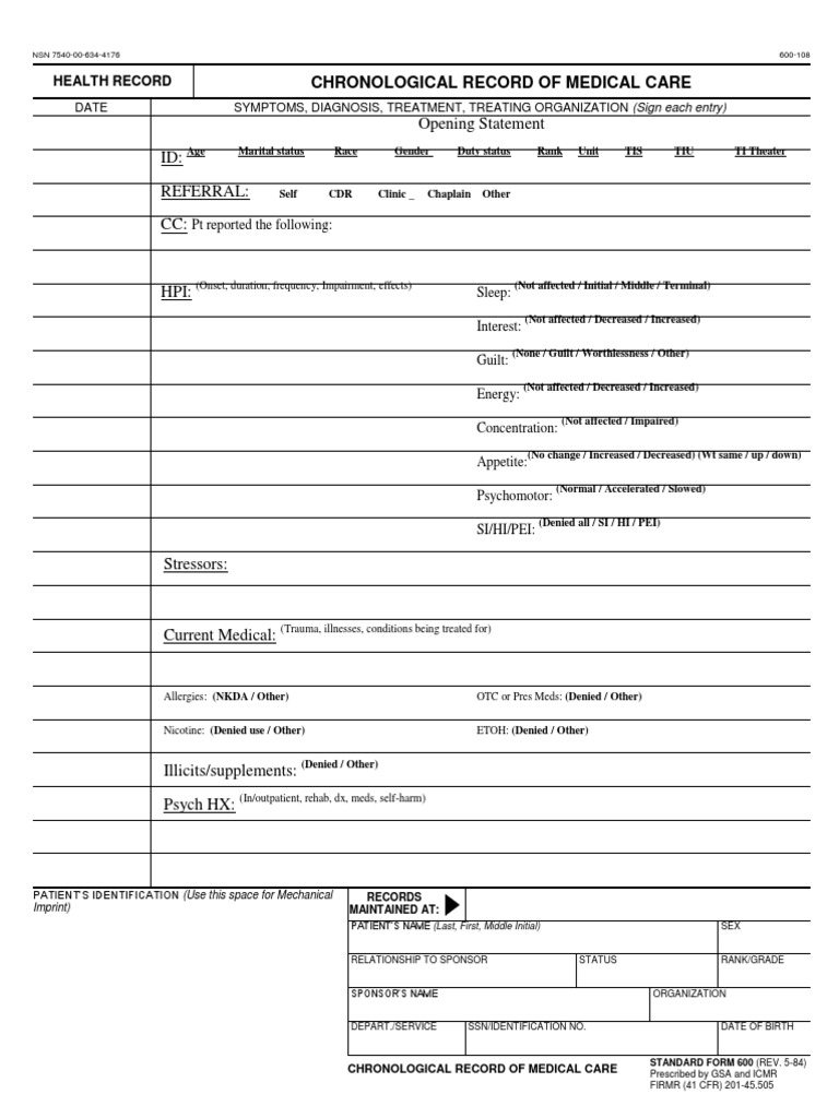 SF 600 Interview Form Pg1-2 | PDF | Self Harm | Mental And Behavioural ...
