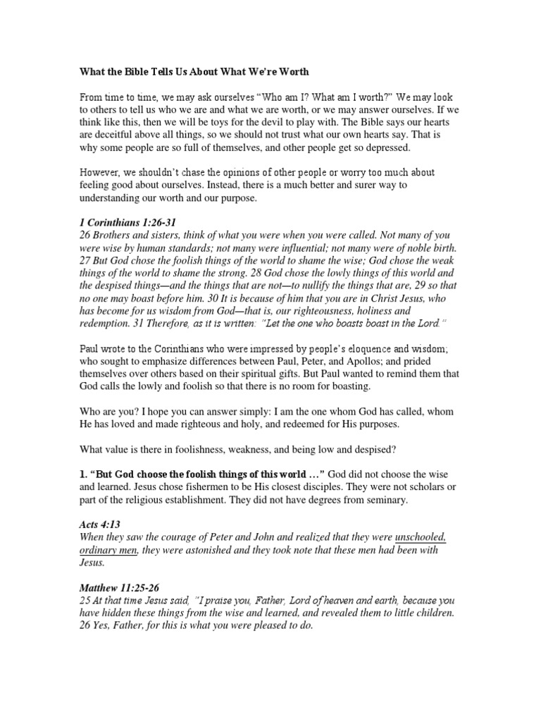 Biblical Insights on Self-Worth | PDF | Samuel | Religious Belief And ...