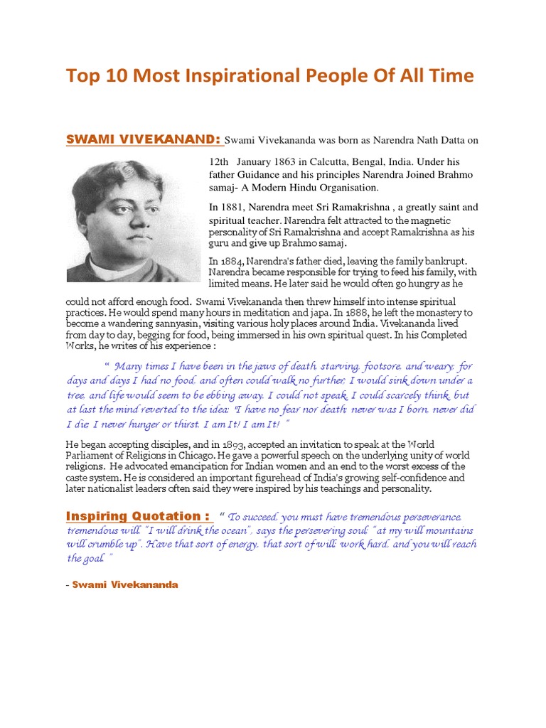 Top 10 Most Inspirational People of All Time | PDF | Swami Vivekananda ...