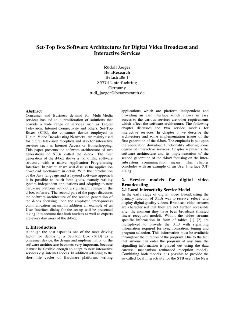 Set-Top Box Software Architectures For Digital Video Broadcast | PDF ...