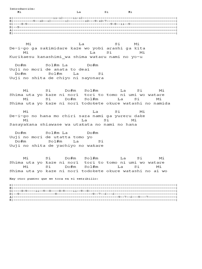 Partitura y Letra de "Shima Uta" | PDF