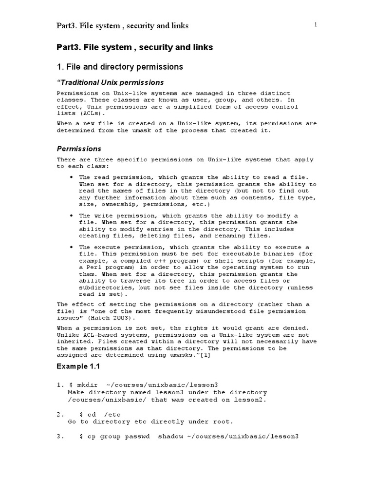 Introduction To Unix Operating System File System Security And Links Pdf Computer File