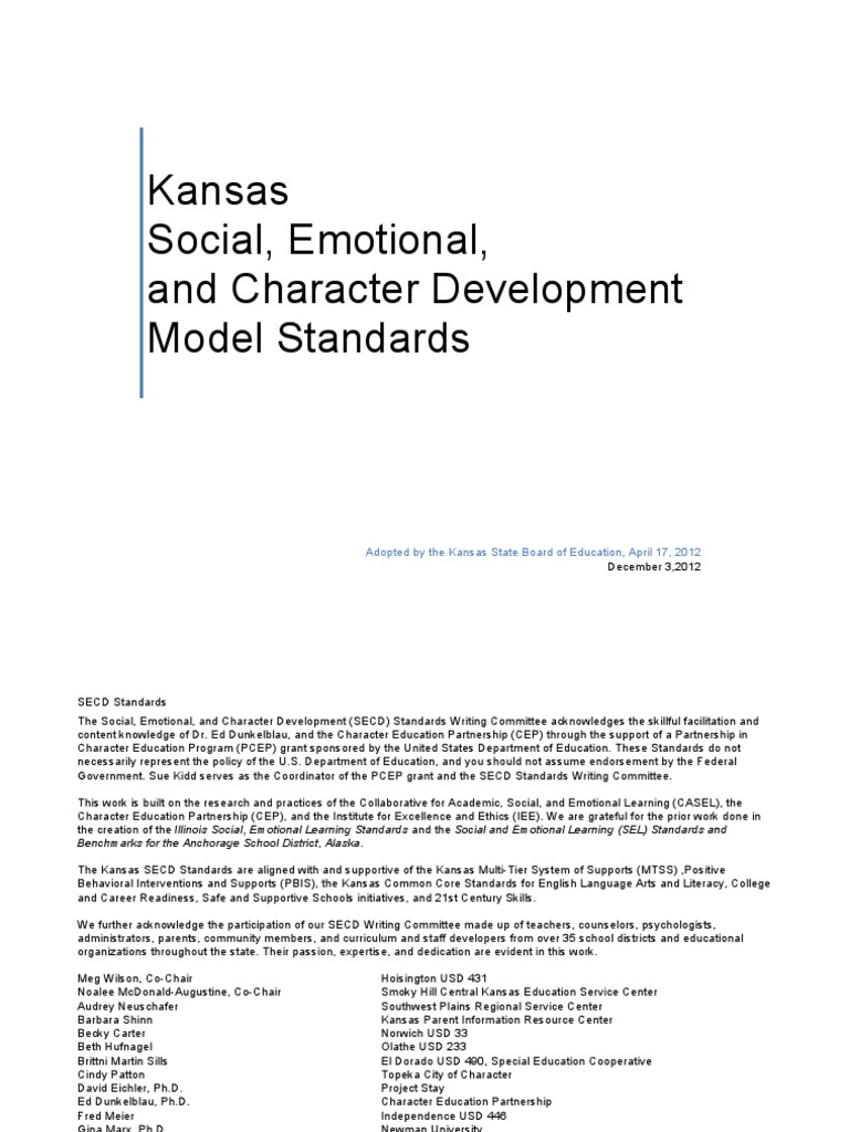 Kansas Social Emotional and Character Development Model Standards | PDF | Goal | Bullying