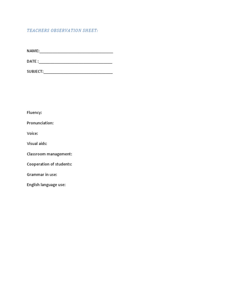 Teacher Observation Sheet Template | PDF | Career & Growth | Foreign ...