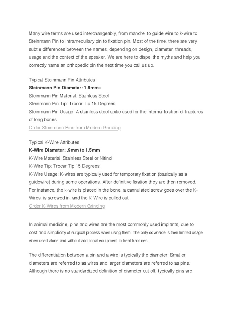 Steinmann Pin vs K Wire | Wire | Screw