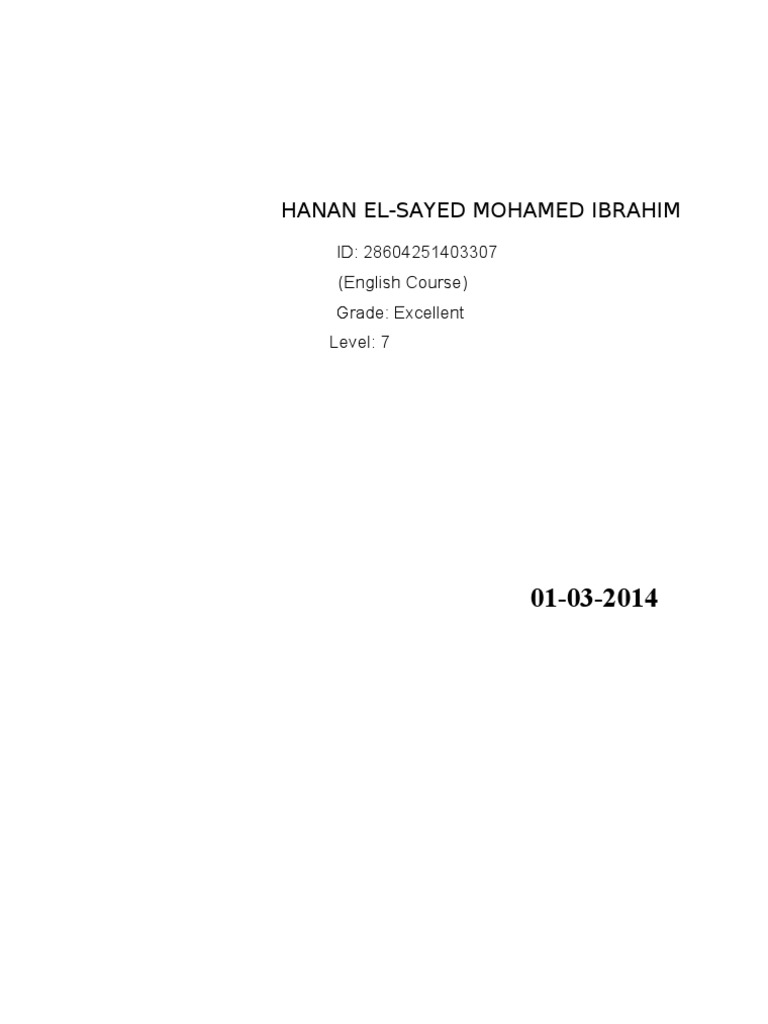Hanan El-Sayed Mohamed Ibrahim: ID: 28604251403307 (English Course ...