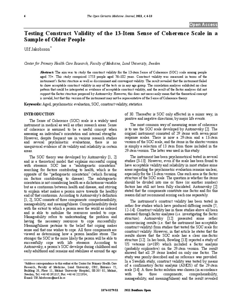 Testing Construct Validity of The 13-Item Sense of Coherence Scale in A ...
