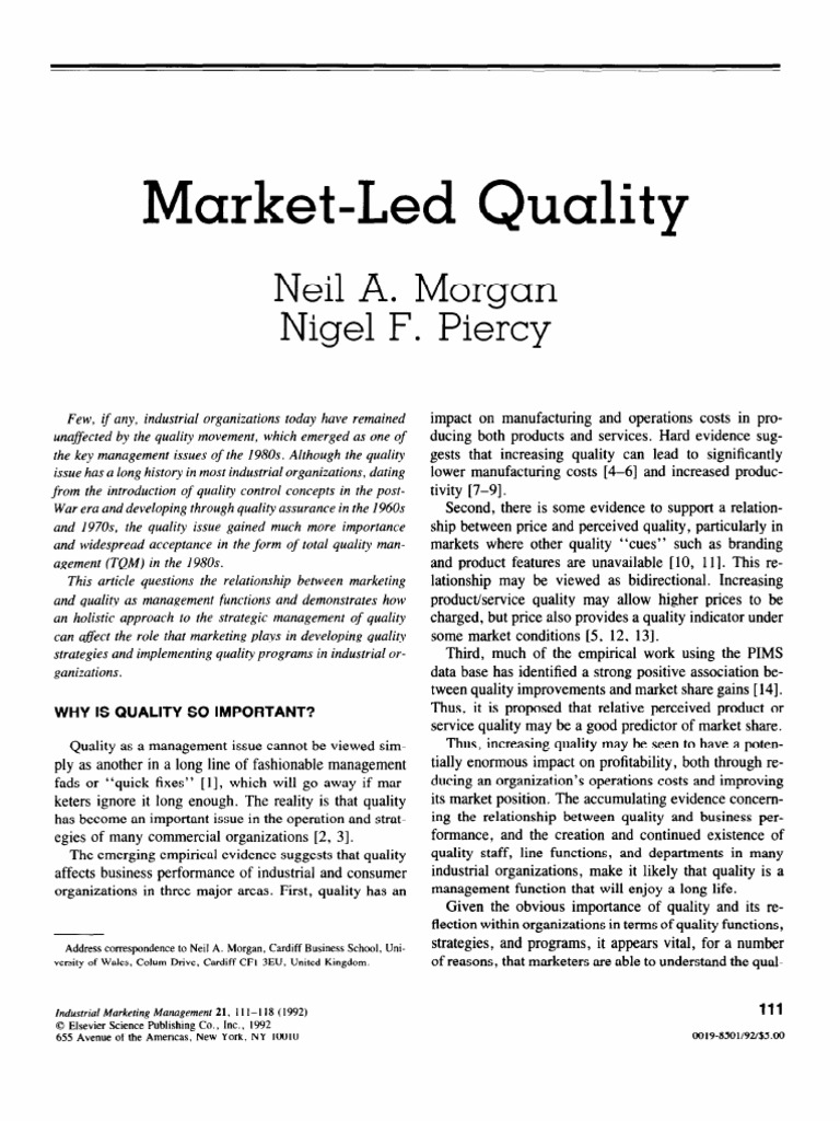 Market-Led Quality Neil A. Morgan Nigel F. Piercy | PDF | Strategic ...
