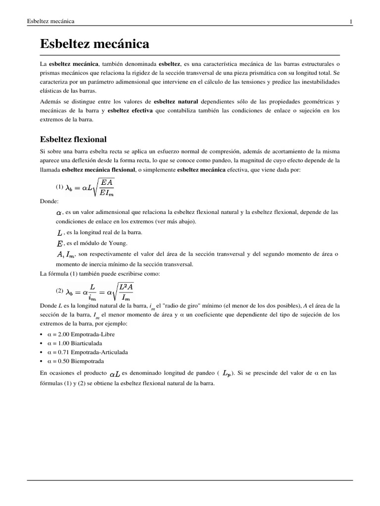 Esbeltez Mecánica | PDF | Pandeo | Mecanica clasica