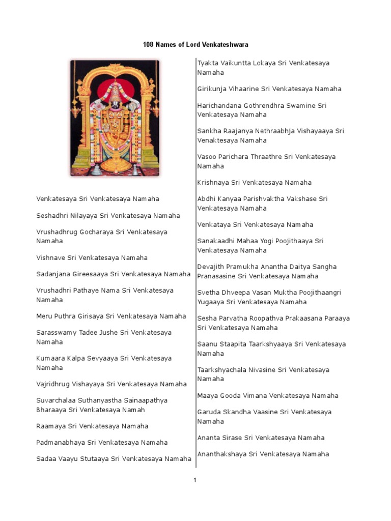 108 Names - Lord Venkateshwara | PDF | Indian Religions | Hindu Mythology