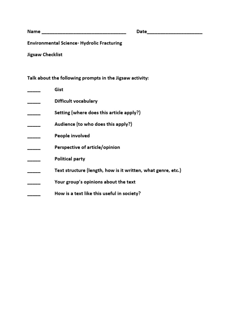 Jigsaw Checklist | PDF