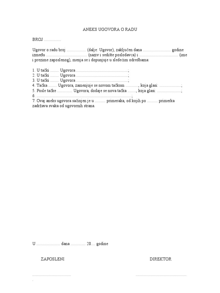 Aneks Ugovora o Radu | PDF