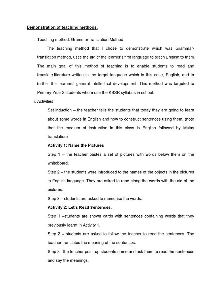 Demonstration Of Teaching Methods Pdf
