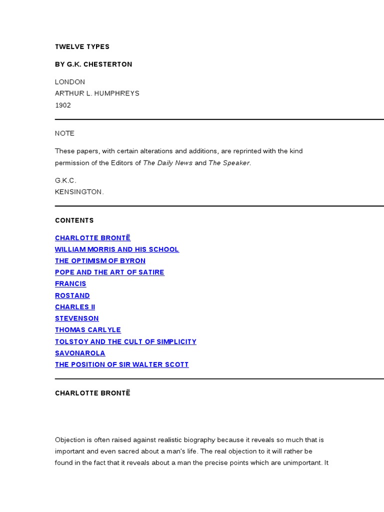 Chesterton - Twelve Types | PDF | Leisure | Business