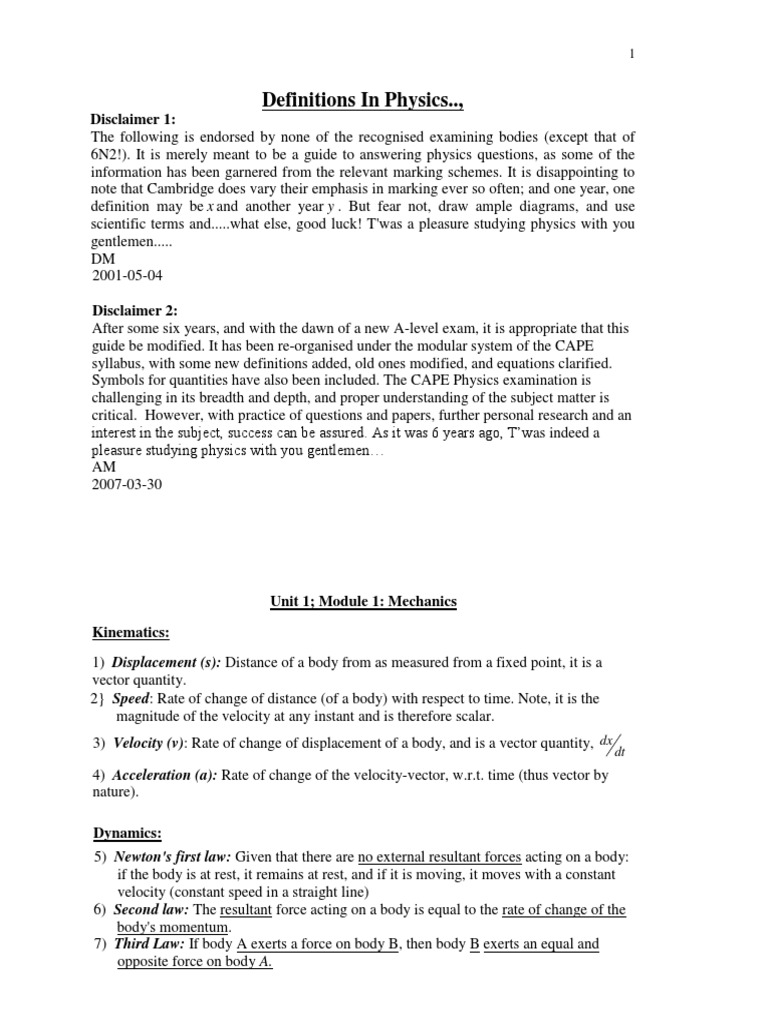 Physics Definitions | PDF | Operational Amplifier | Force