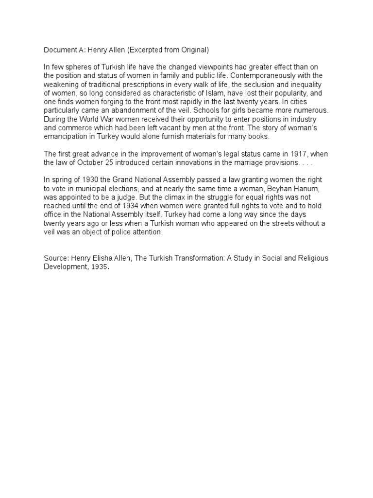 Ataturk and Womens Rights in Turkey Original Documents 2 | PDF | Mother ...