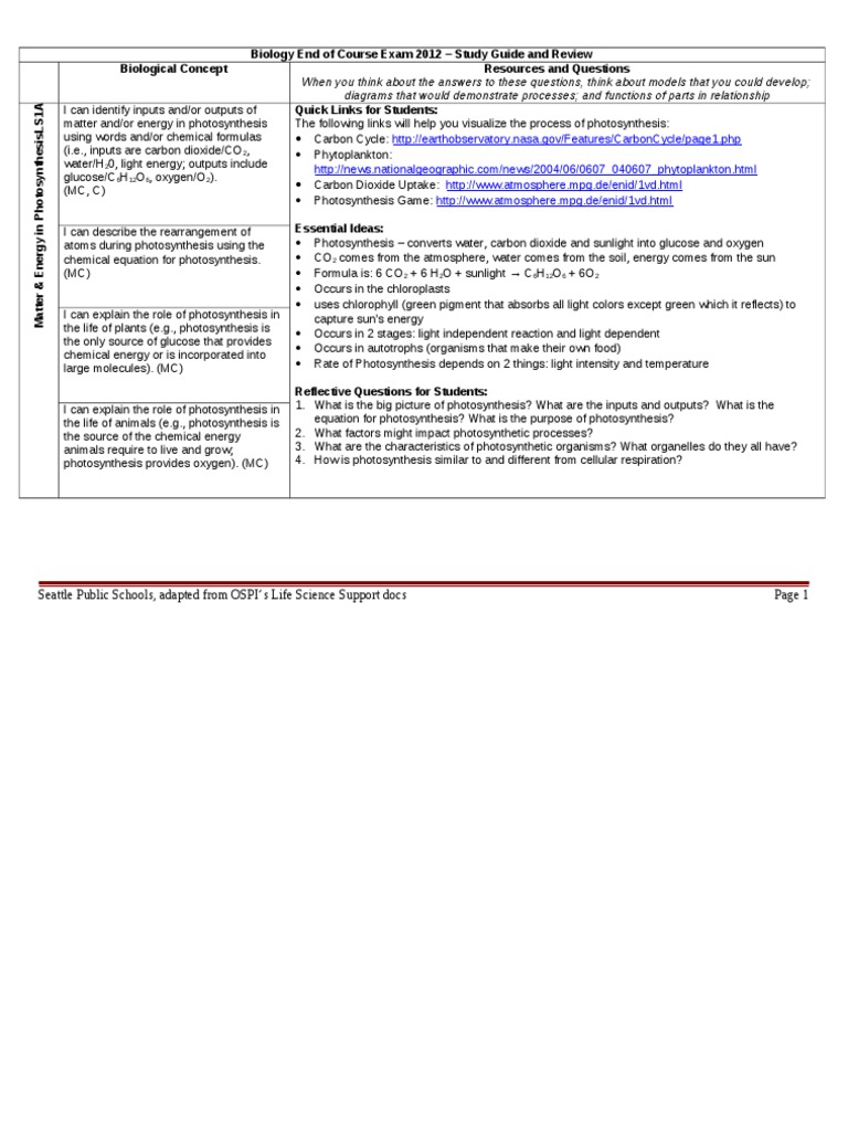 Biology End of Course Exam 2012 - Study Guide and Review Biological ...