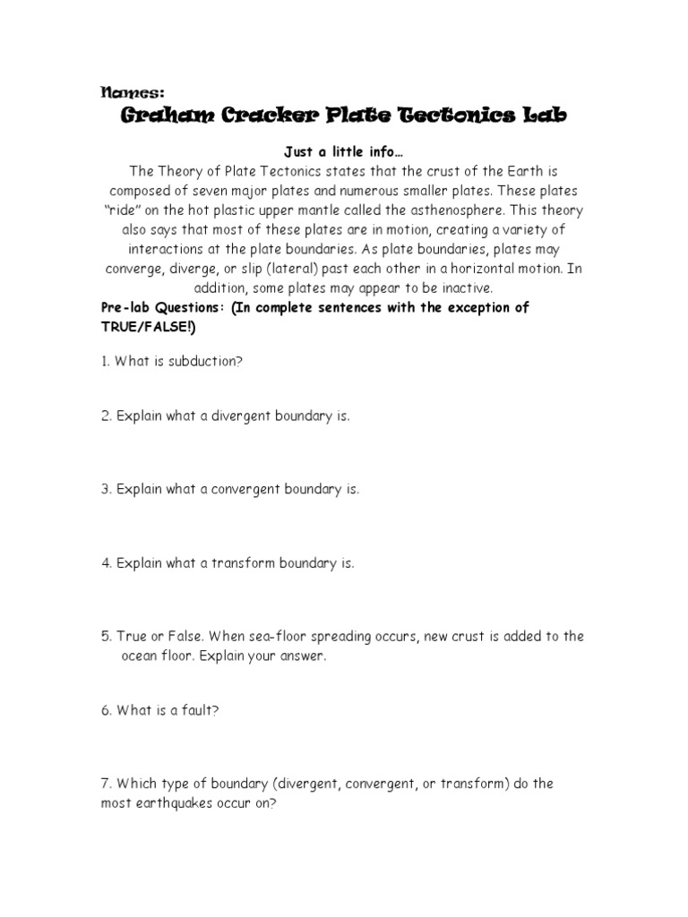 Graham Cracker Plate Tectonics Lab | PDF | Plate Tectonics | Structural ...