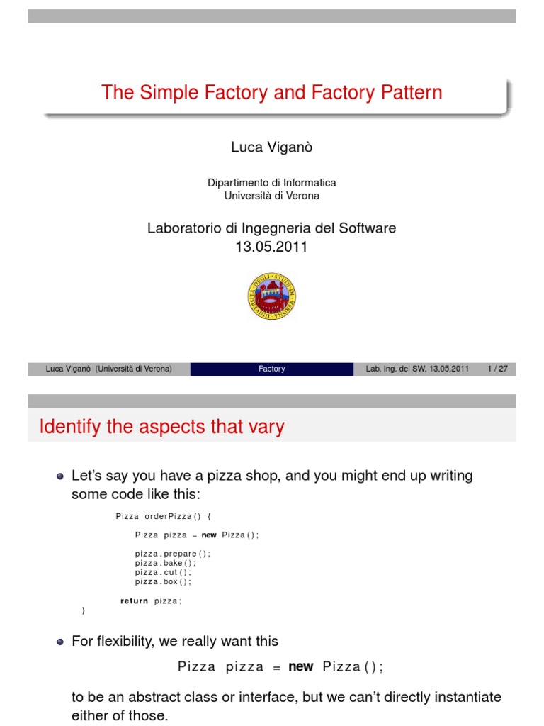 The Simple Factory and Factory Pattern: Luca Viganò | PDF | Method ...