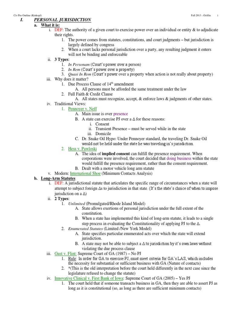 Civ Pro Outline | PDF | Supplemental Jurisdiction | Diversity Jurisdiction