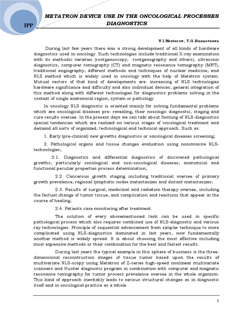 Metatron Device Use in The Oncological Processes Diagnostics | PDF ...