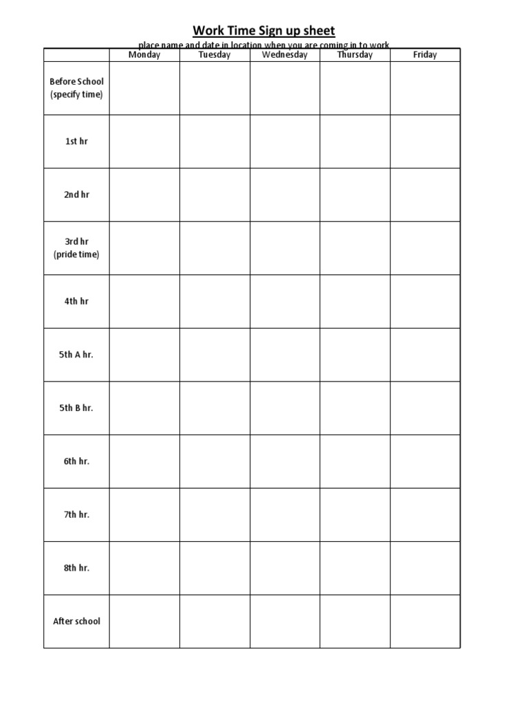 Work Time Sign Up Sheet | PDF