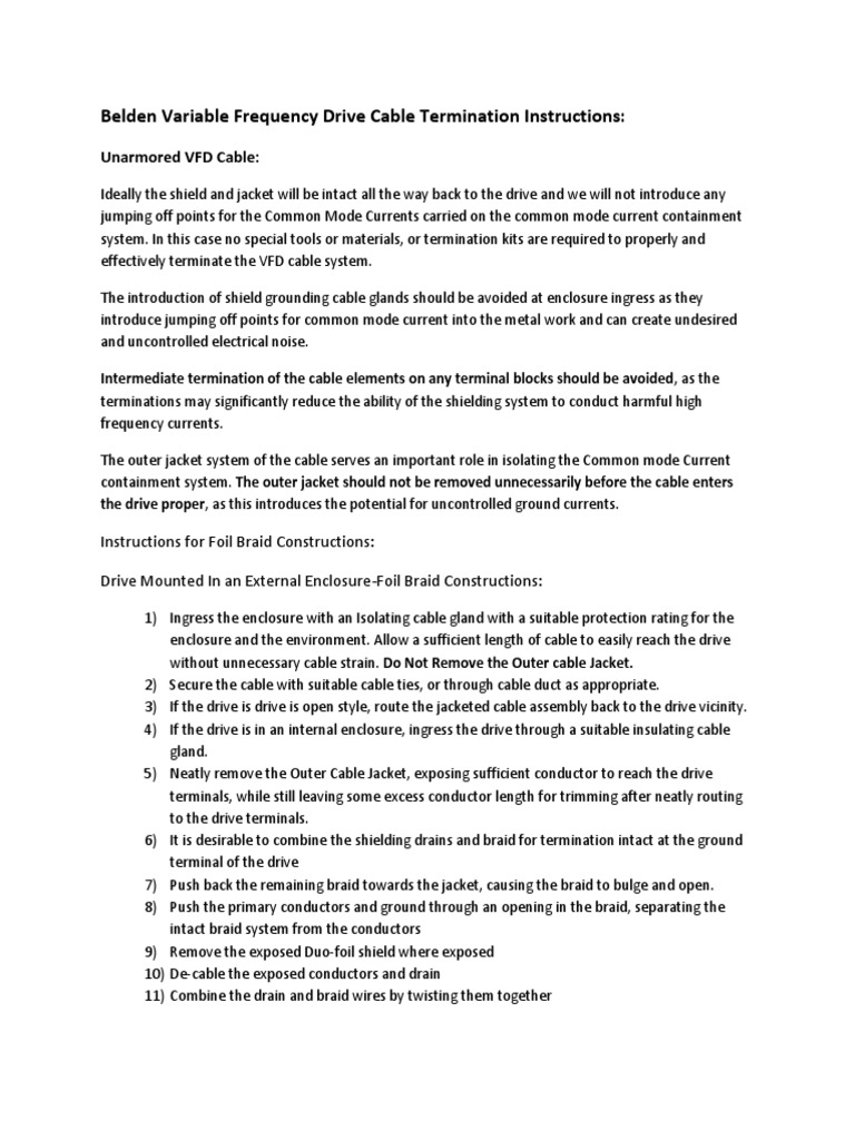Belden Variable Frequency Drive Cable Termination Instructions | PDF ...