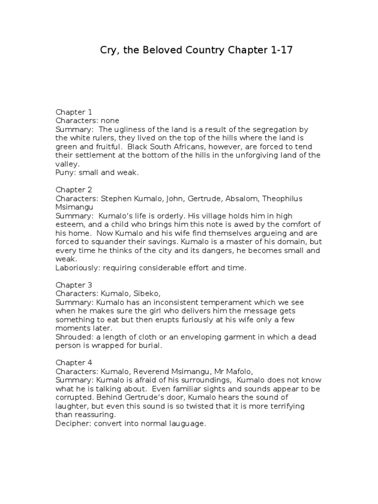 Summary of Cry, the Beloved Country | PDF | Grief