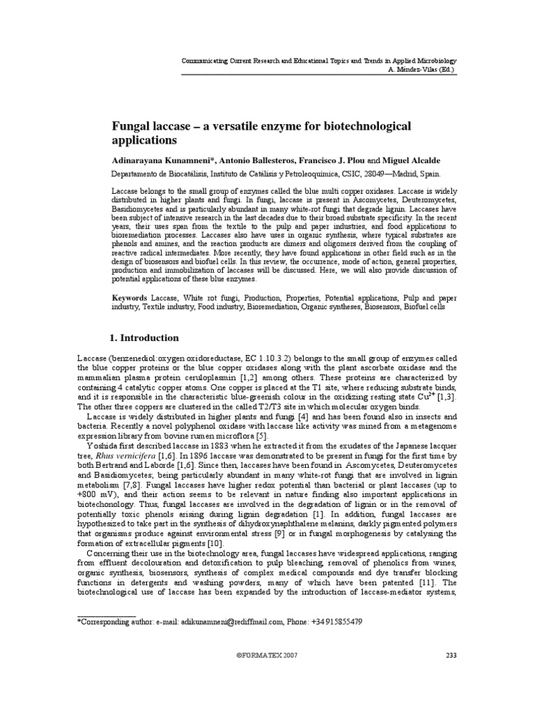 Mendez, 2007, Laccases Applications | PDF | Lignin | Redox