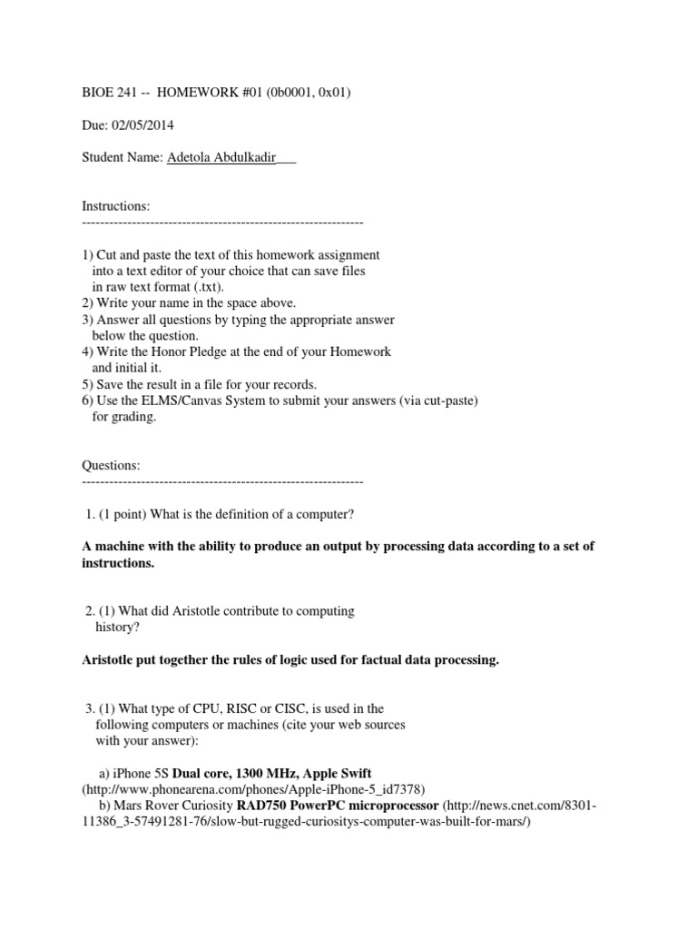 Bioe 241 HW1 | PDF | Central Processing Unit | Computer Data Storage