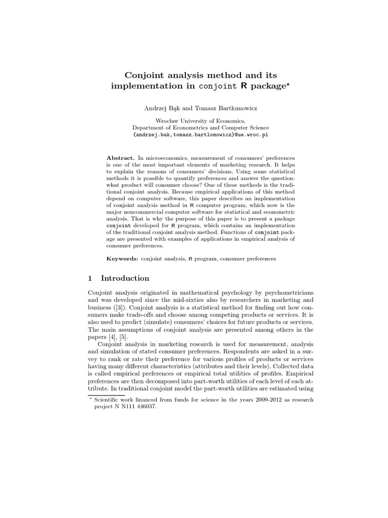 Bak A and Bartlomowicz T Conjoint Analysis Method and Its Implementation in Conjoint R Package ...
