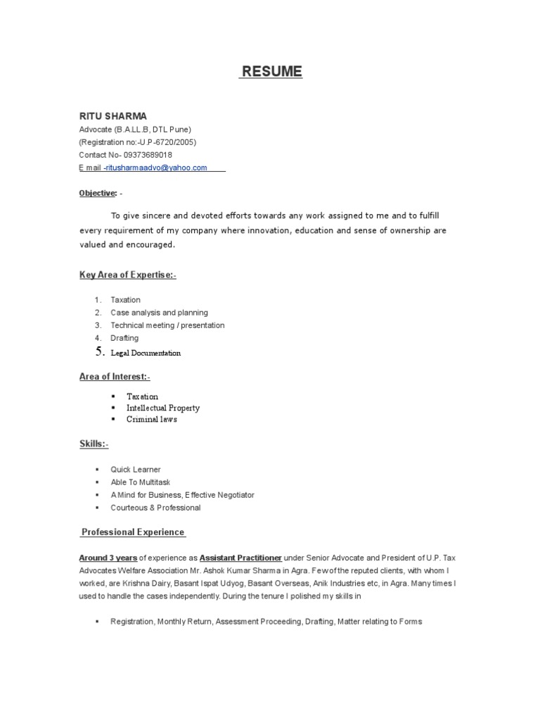 Advocate Resume Sample - Ritu Sharma | PDF | Taxes | Government