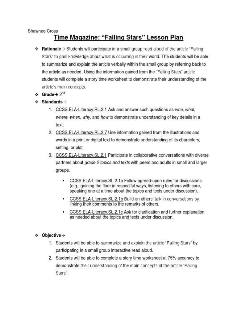 Sea Stars Lesson Plan | PDF | Conversation | Lesson Plan