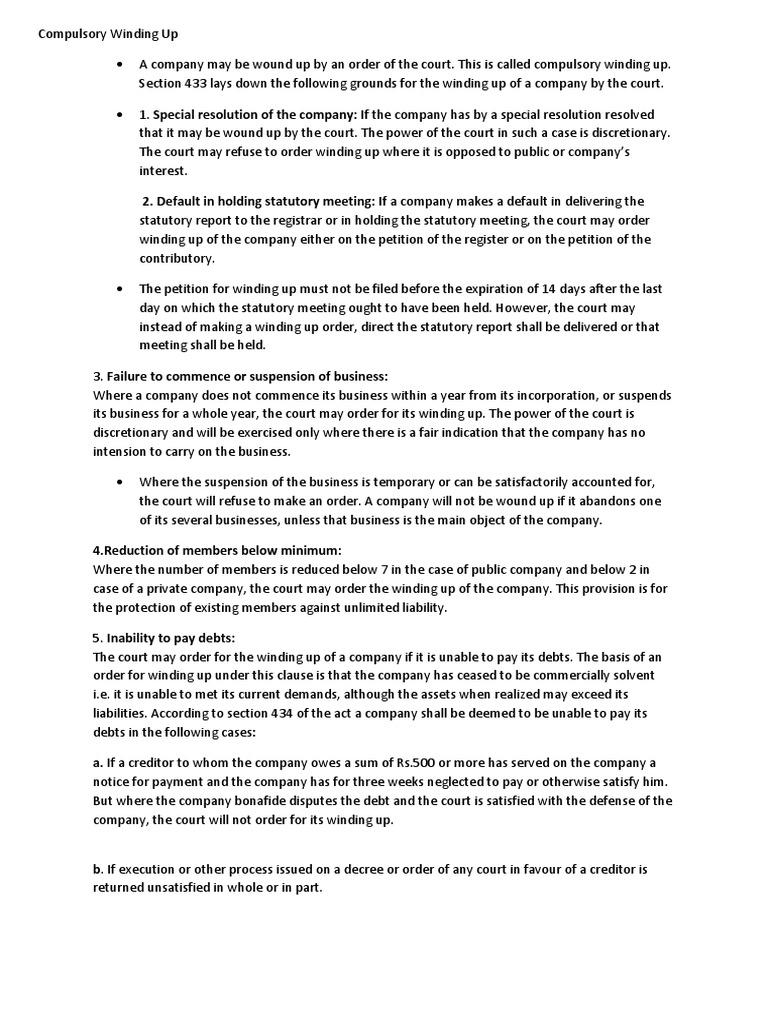 Compulsory Winding Up | PDF | Liquidation | Insolvency